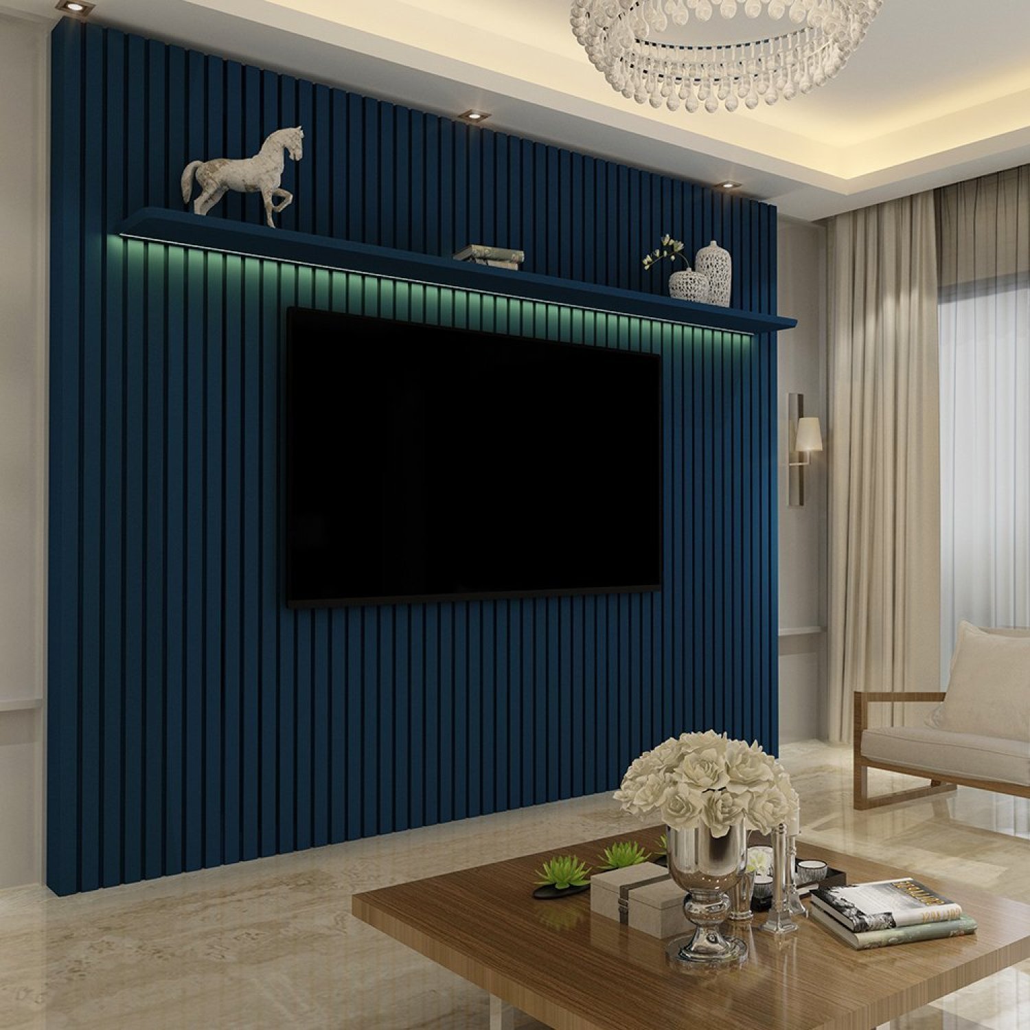 Painel Ripado para TV até 75 Polegadas com LED 1 Prateleira Nobre 230cm ...