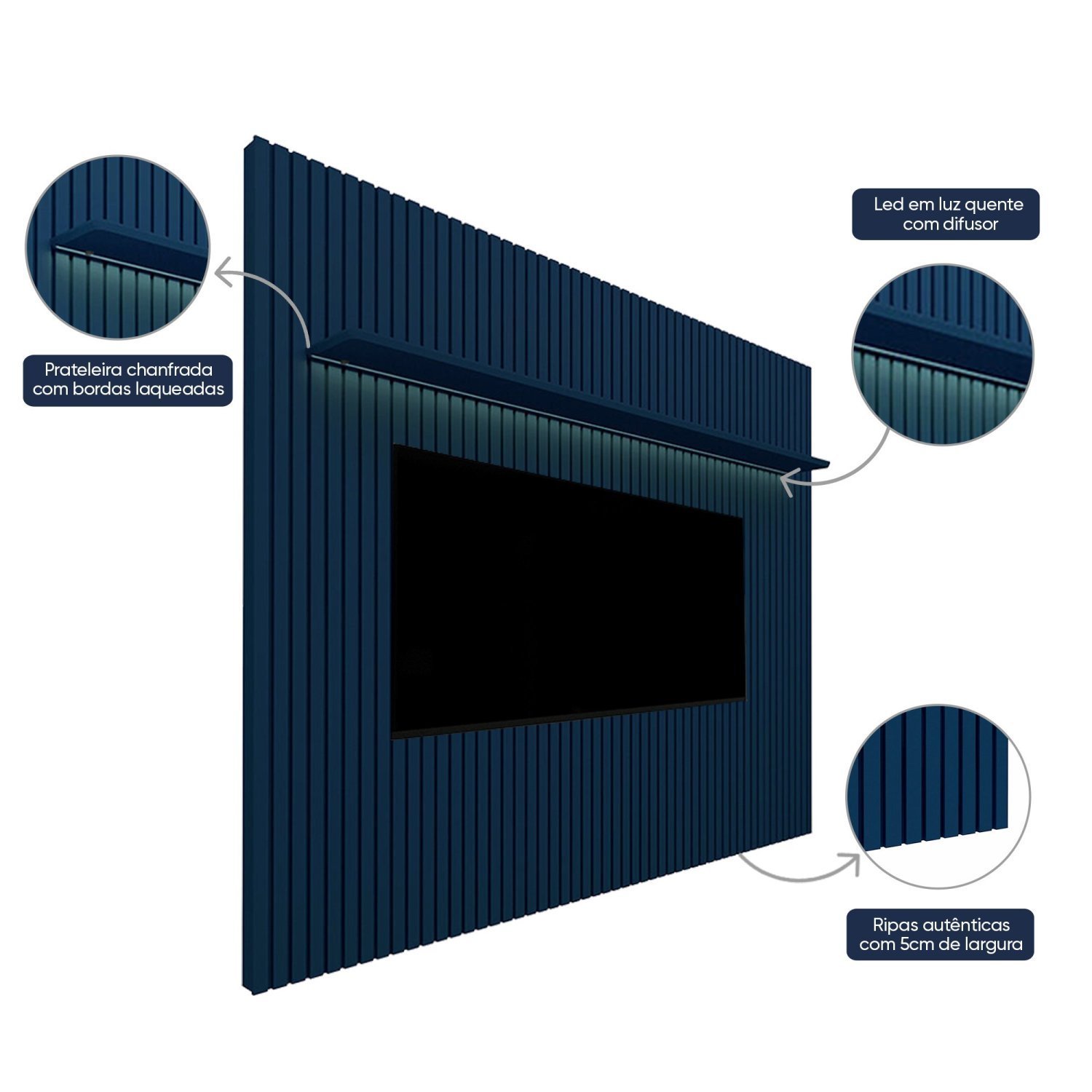 Painel Ripado para TV até 75 Polegadas com LED 1 Prateleira Nobre 230cm Gelius Móveis ...