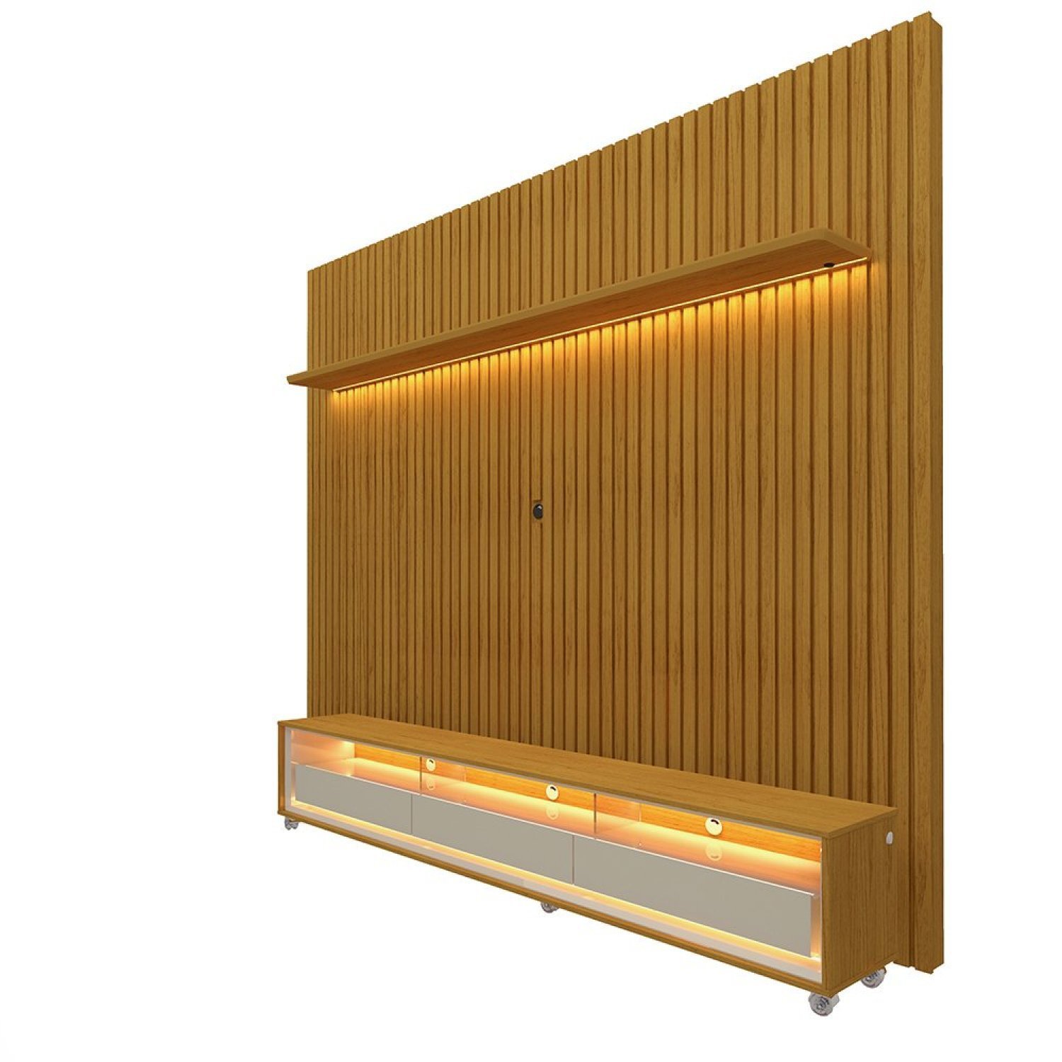 Rack com Painel Ripado para TV até 85 Polegadas LED 3 Gavetas com Rodízios 230cm Gelius Naturale ...