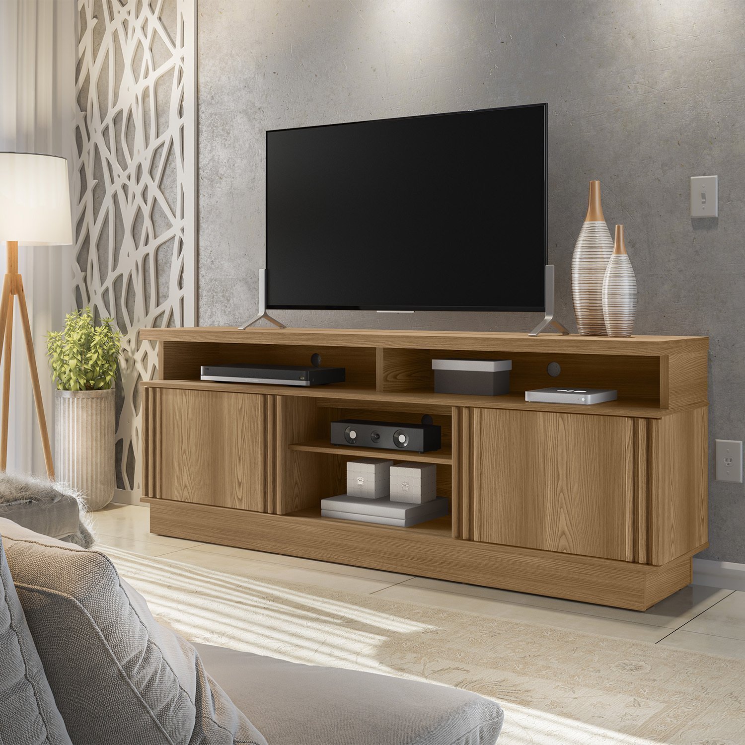 Rack Para TV de Até 70 Polegadas 2 Portas 3 Nichos Sérvia Linea Brasil | MadeiraMadeira
