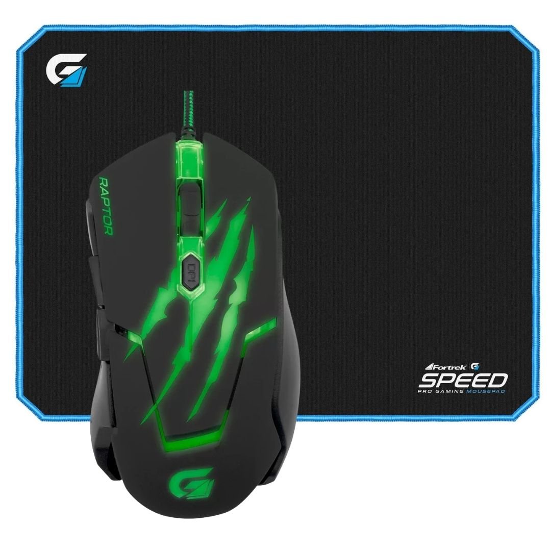 Mouse Gamer Raptor 3200DPI USB Fortrek + Mouse Pad Speed 320x240mm ...