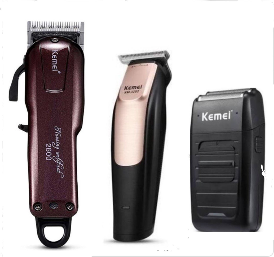 Kit Kemei 2600 Maq Corte Cabelo Acab 3202 Shaver 1102 Profissional ...