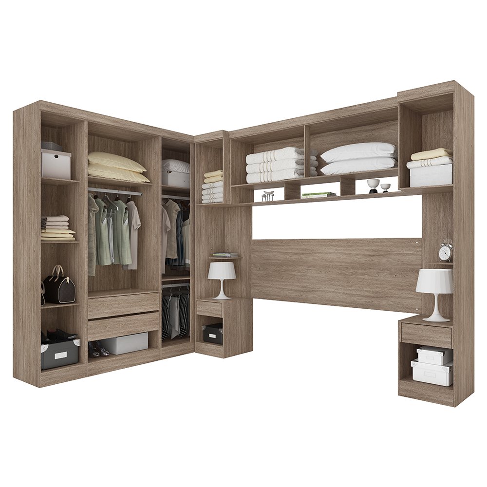 Jogo de Quarto Modulado Firenze de Casal 7 Peças Nogal | MadeiraMadeira