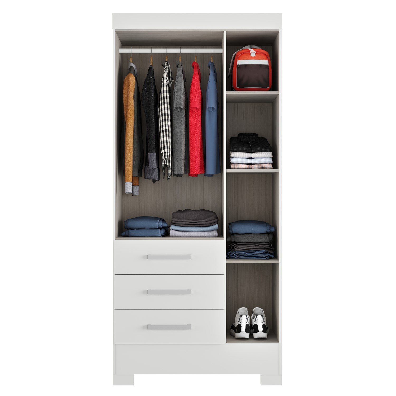 Guarda-Roupa 3 Portas 3 Gavetas GR3365 Branco Palmas Rodial Móveis ...