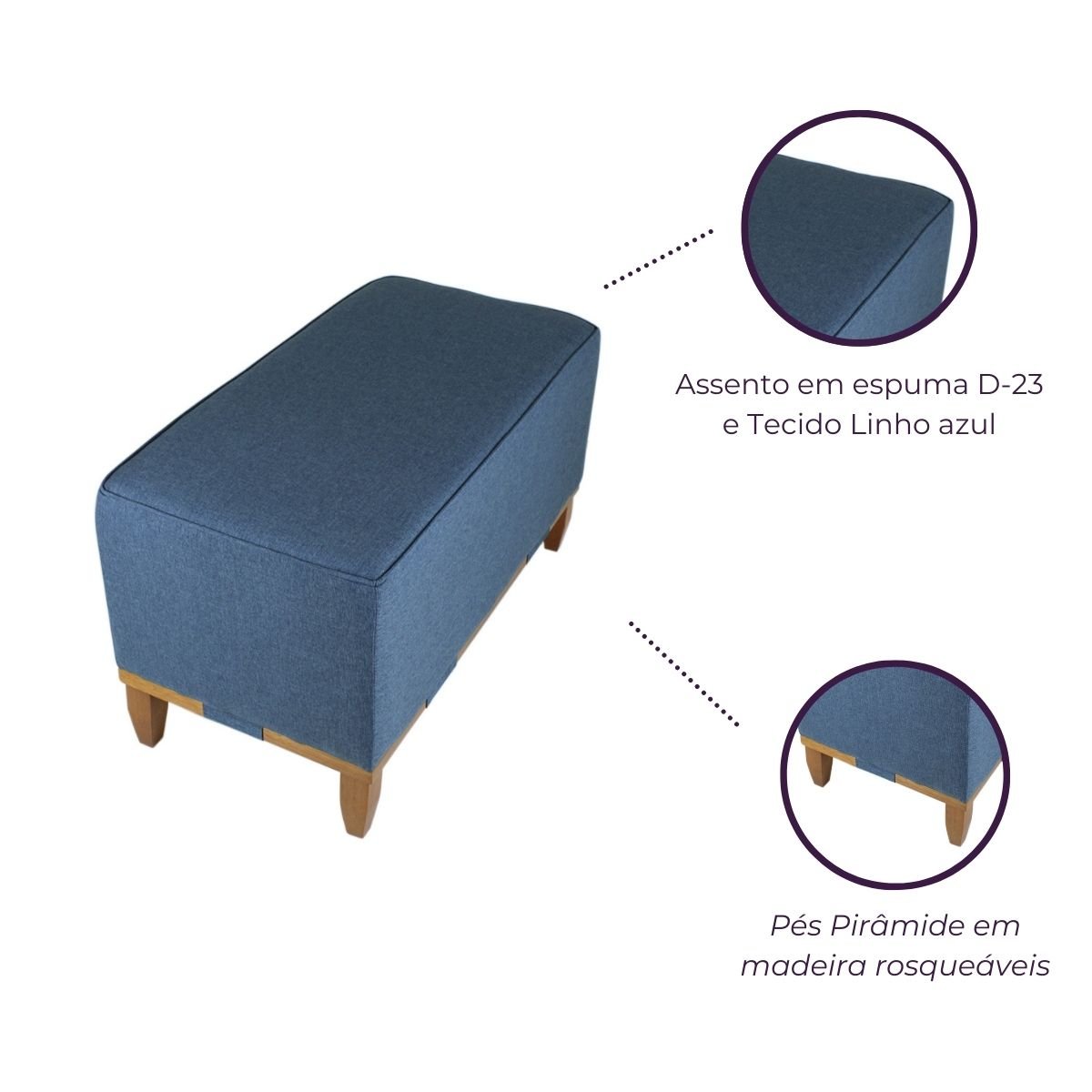 Puff Retangular de Linho para Sala - Azul | MadeiraMadeira