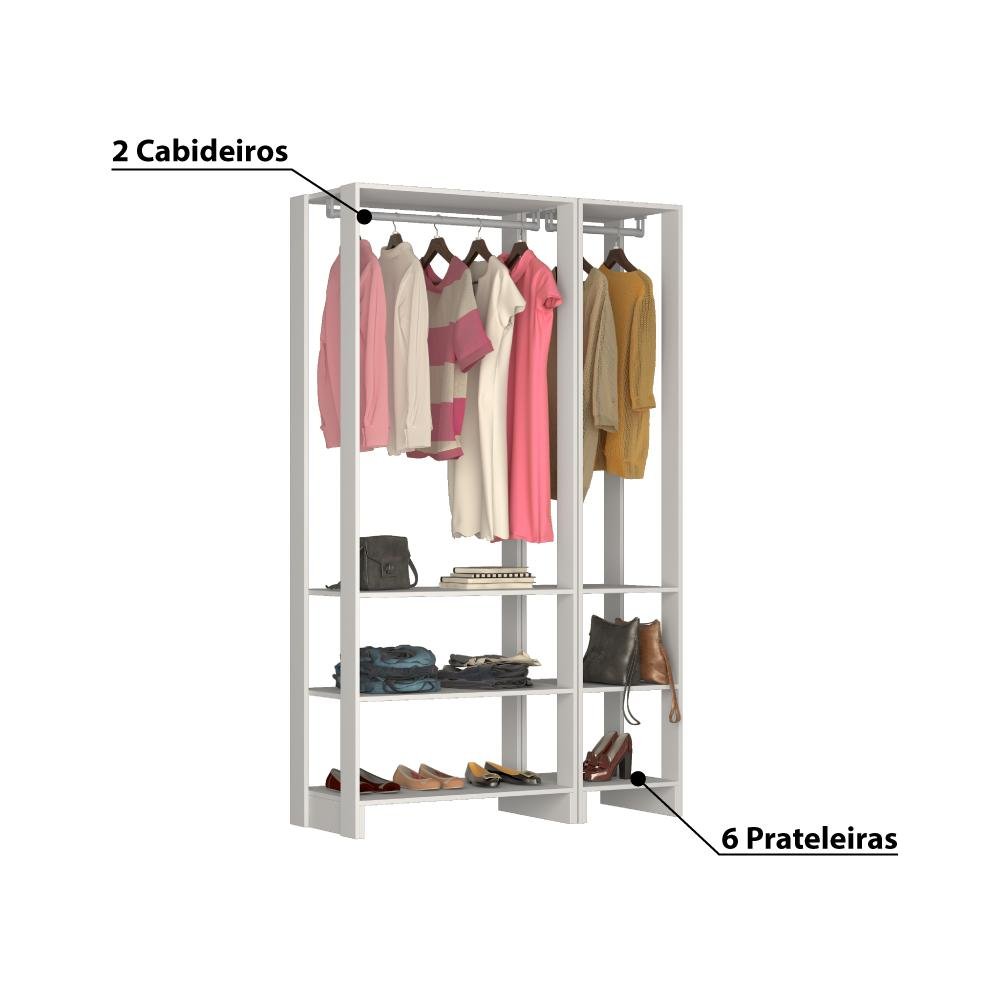 Estante Closet Yes 120cm com 2 Cabideiros - Branco | MadeiraMadeira