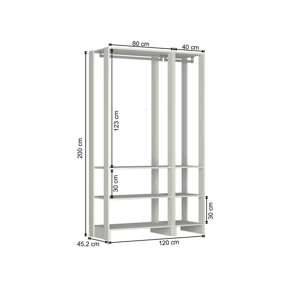 Estante Closet Yes 120cm com 2 Cabideiros - Branco | MadeiraMadeira