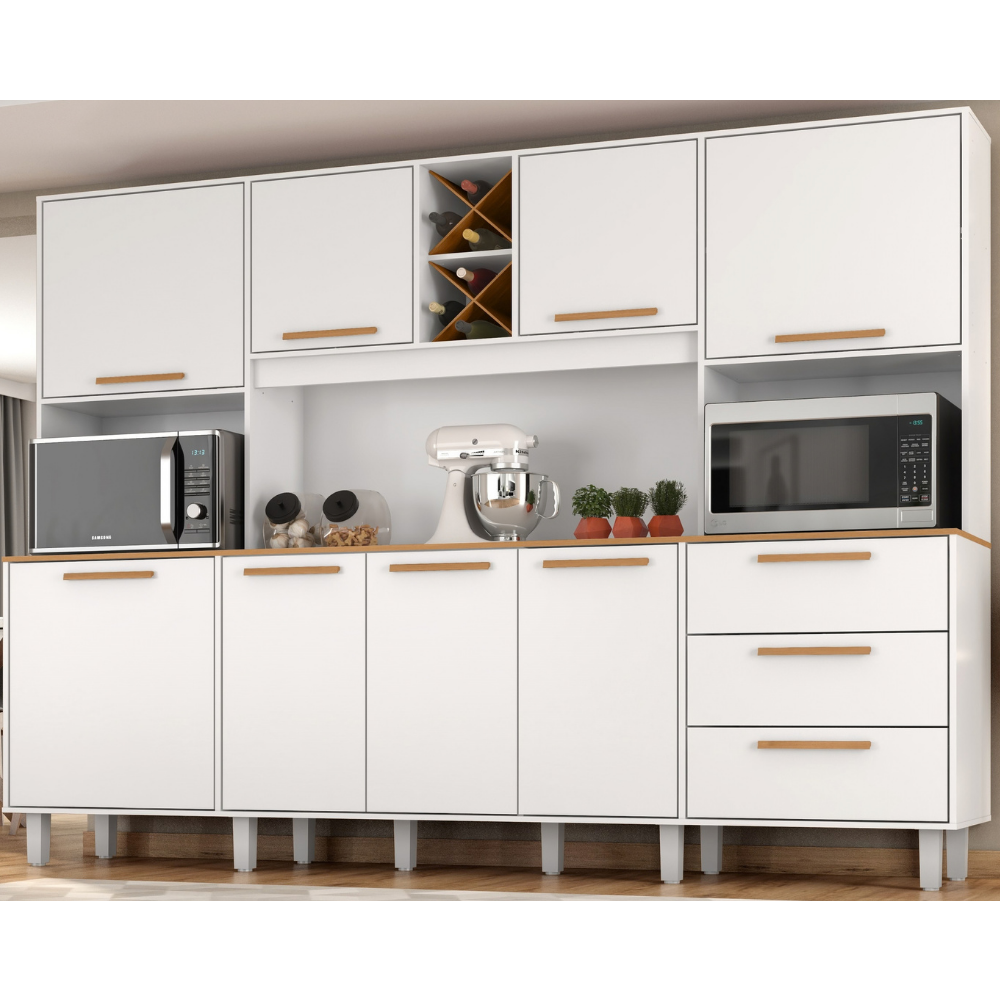 Kit de Armários para Cozinha Mdp 8 Portas 3 Gavetas Apollo | MadeiraMadeira