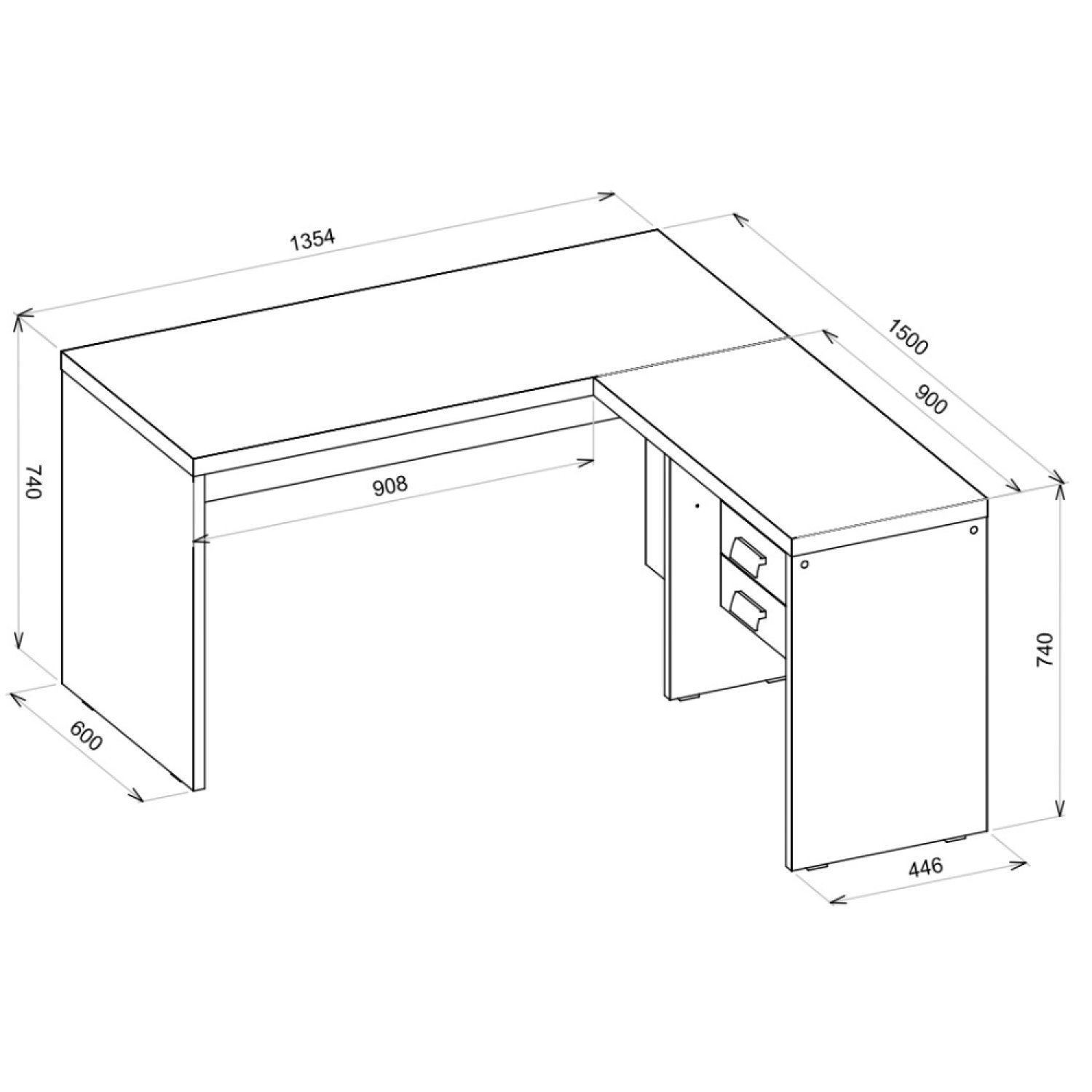 Mesa para Escritório em L 2 Gavetas Tampo em Tamburato Studio Caemmun | MadeiraMadeira