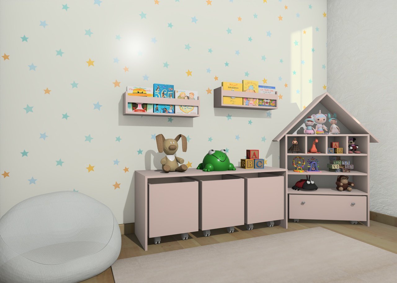 Kit Quarto Infantil Dominique 4 peças com Mesa 3Baús Organizadora ...