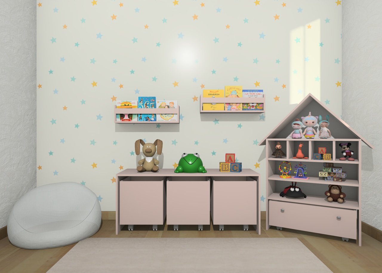 Kit Quarto Infantil Dominique 4 peças com Mesa 3Baús Organizadora ...
