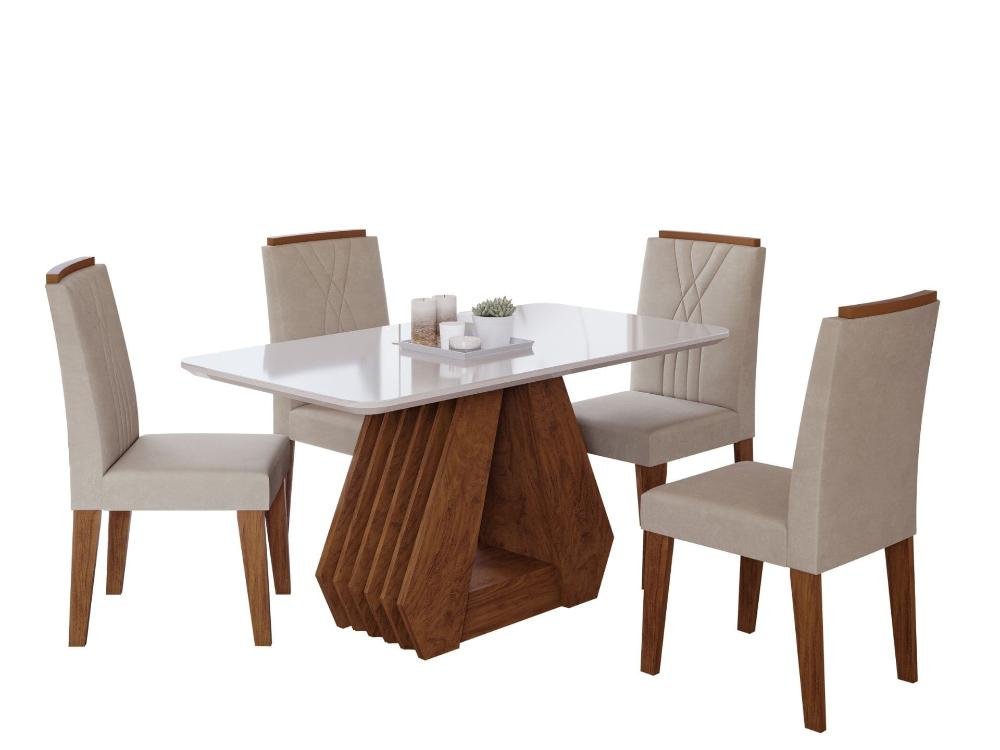 Conjunto Sala De Jantar Ágata 130X80 Tampo MDF 4 Cadeiras Nicole Cimol Savana/Off White/Caramelo ...