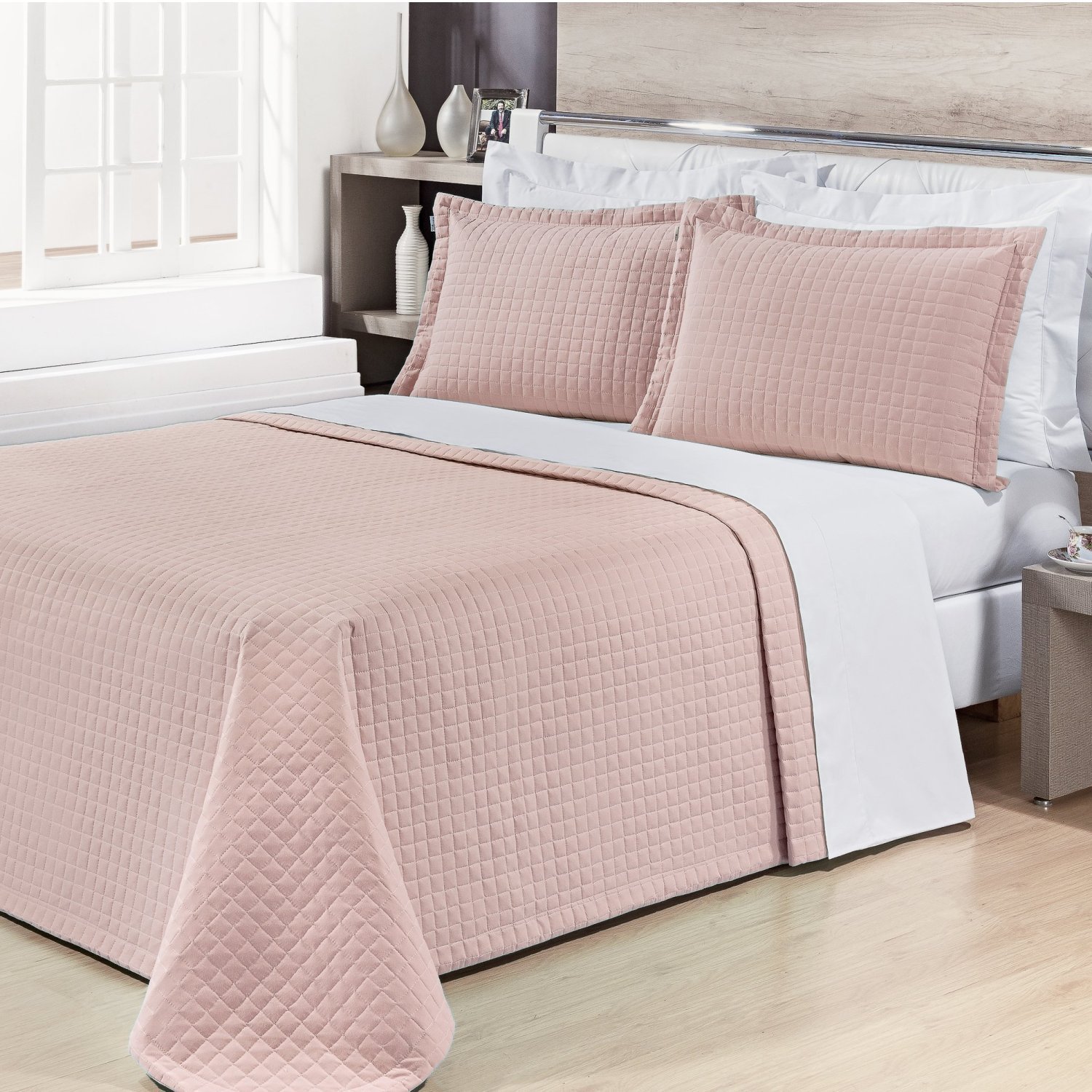 Colcha Super King 3 Peças Percal 200 Fios Algodão Matelassado Pratic ...