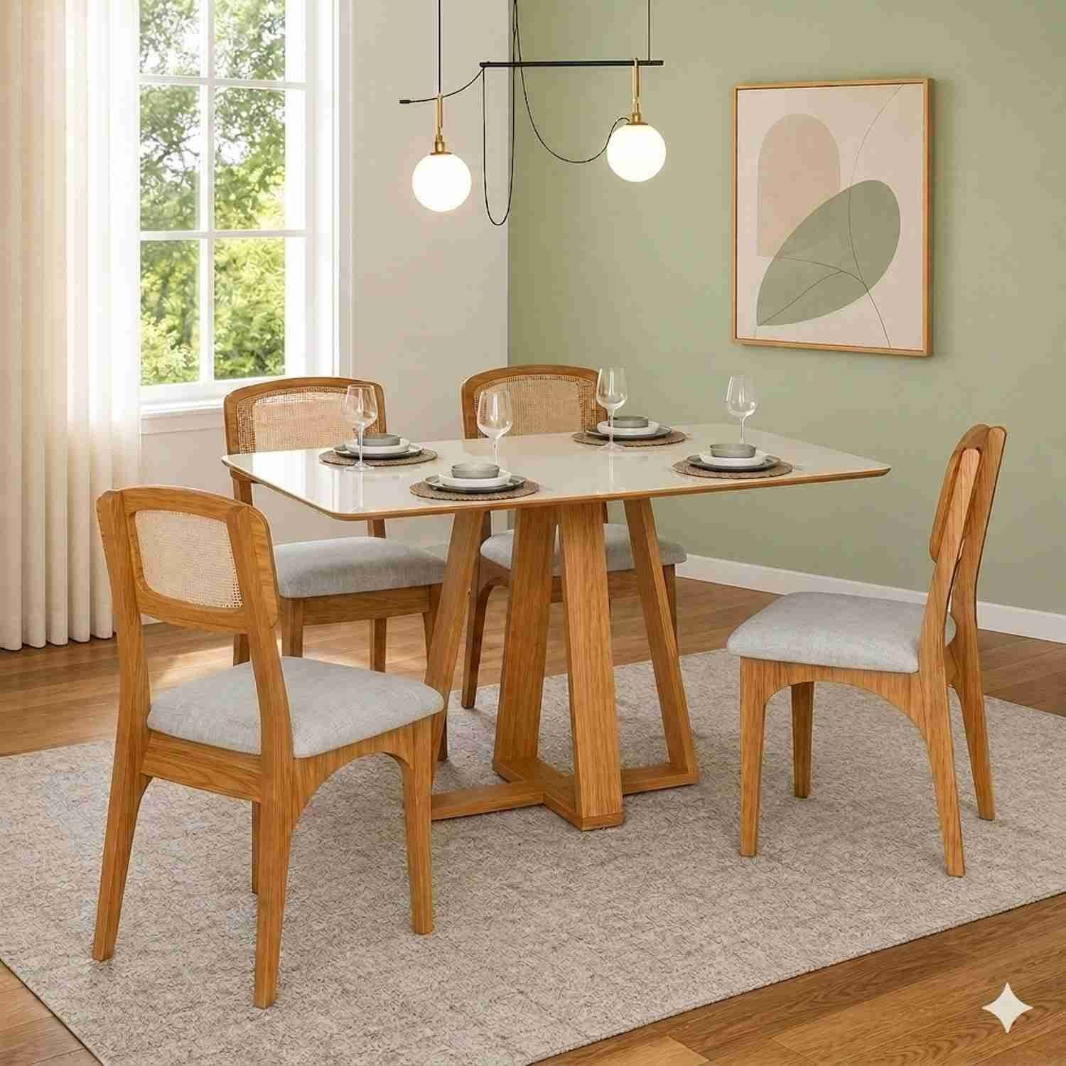 Conjunto Mesa de Jantar com 4 Cadeiras Retrô Estofada e Encosto Palinha ...