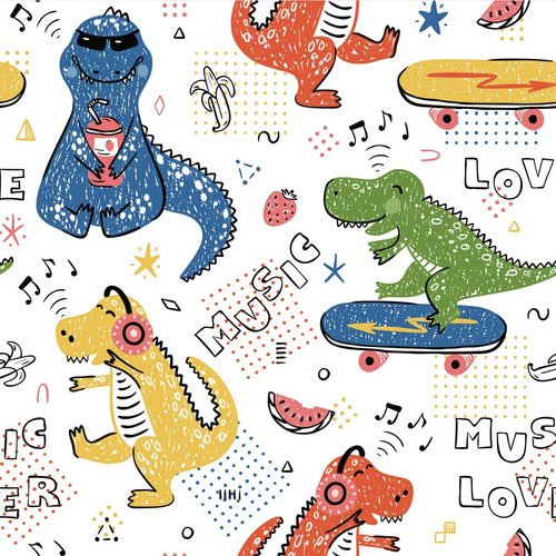 Papel de Parede Baby Dinossauros Modernos Cute - 3,0x0,5m | MadeiraMadeira