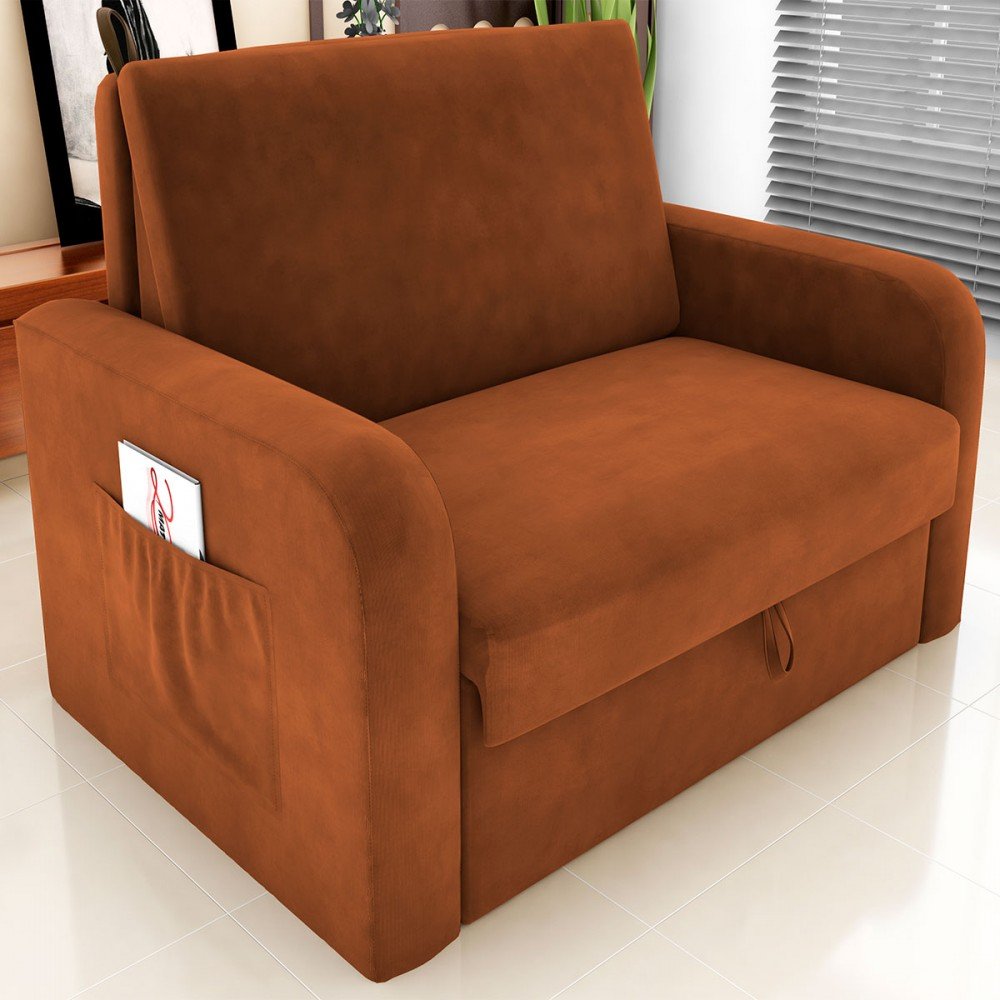 Sofá Cama 2 Lugares Daiane Reclinável Veludo Light/Ferrugem - Matrix ...