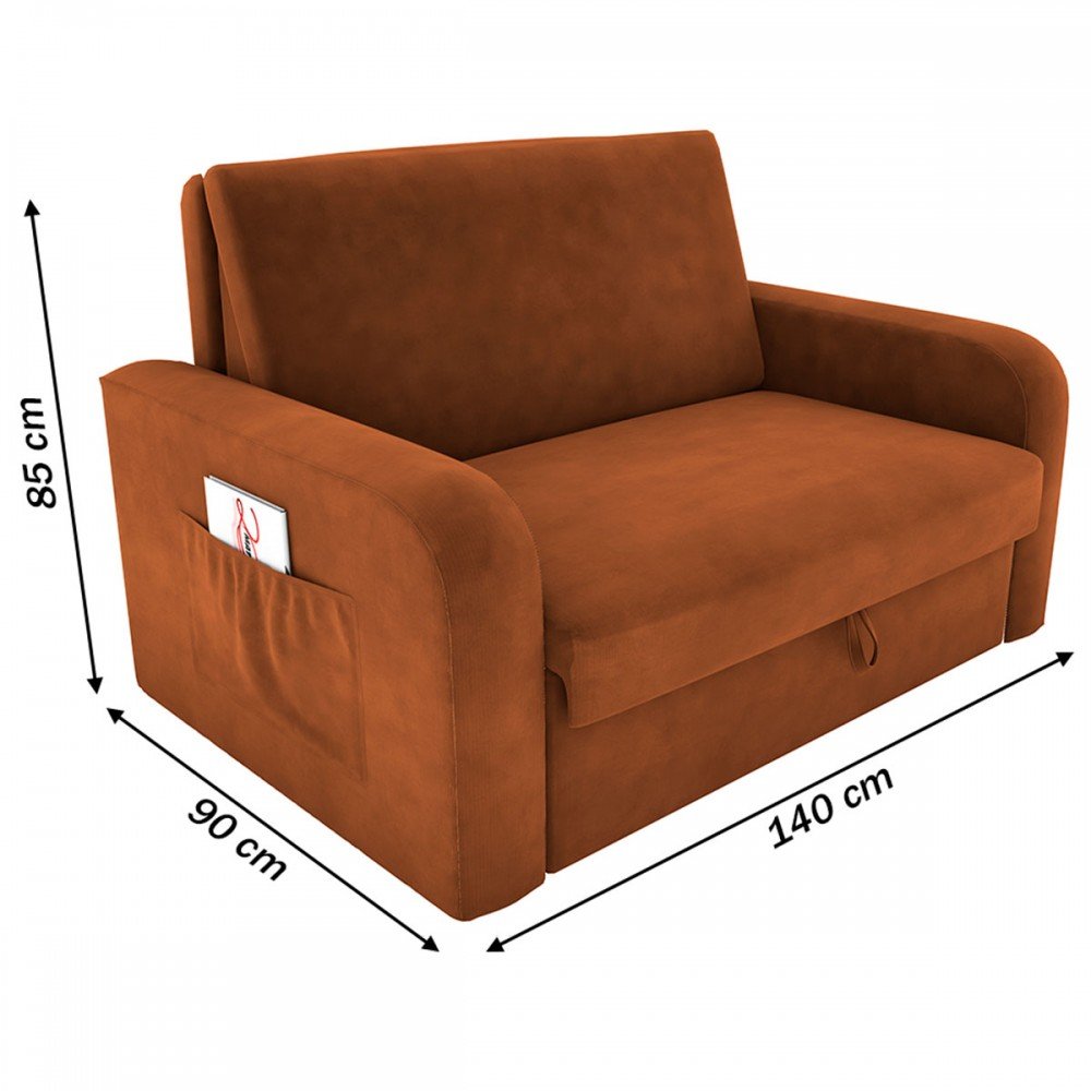 Sofá Cama 2 Lugares Daiane Reclinável Veludo Light/Ferrugem - Matrix ...