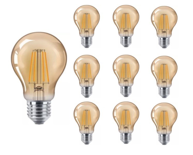 Kit 10 Lâmpada de Filamento Led A60 4w Âmbar 2200k Bivolt Retrô Vintage ...
