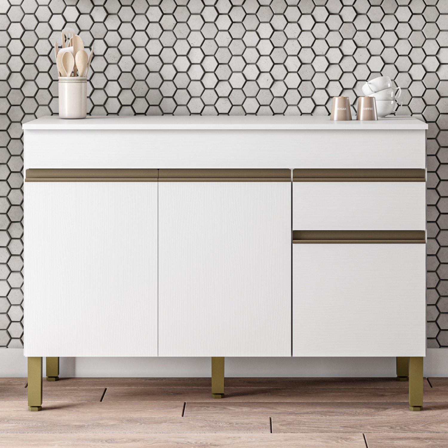 Balcão para Cozinha 3 Portas 1 Gaveta 120cm Line Kits Paraná | MadeiraMadeira