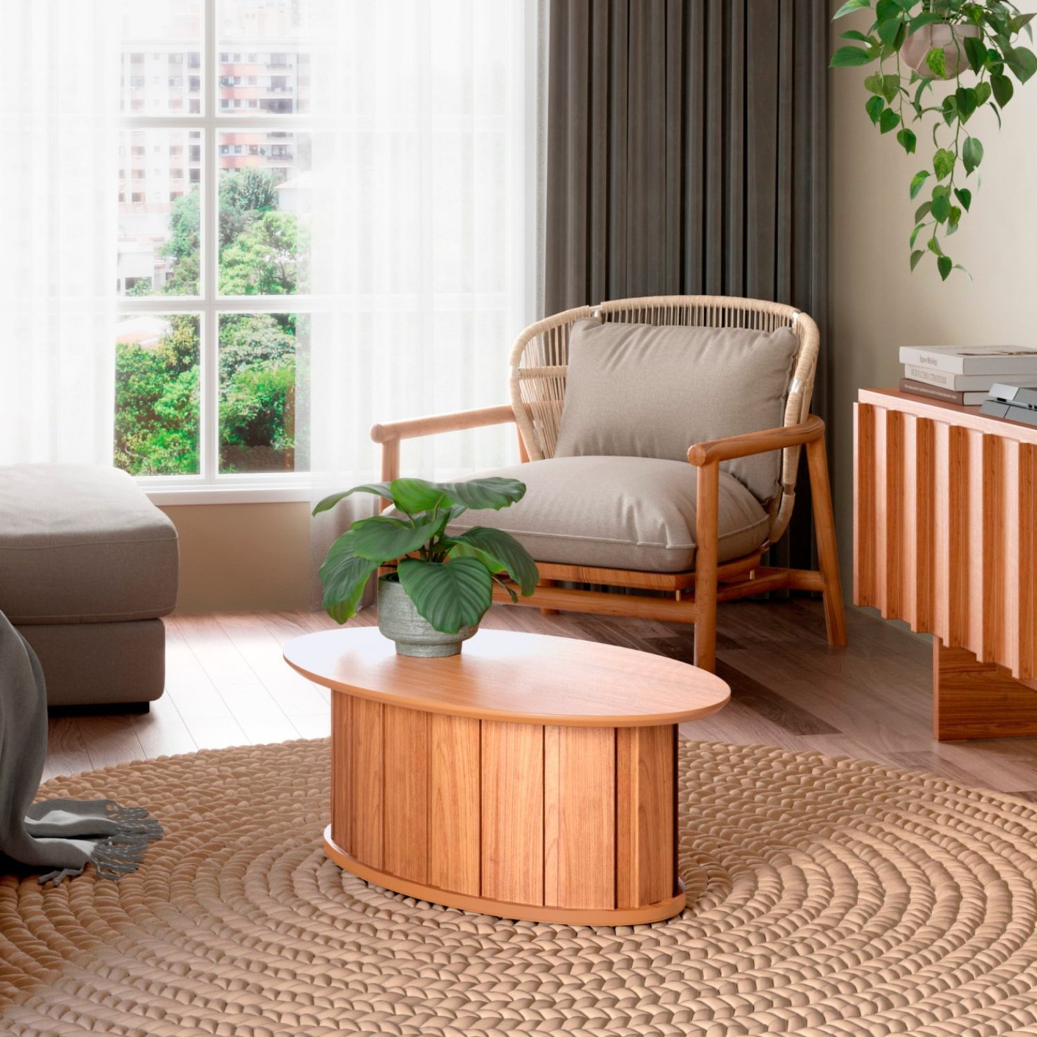 Mesa de Centro Curva Ripada 80cm Nature Dalla Costa | MadeiraMadeira