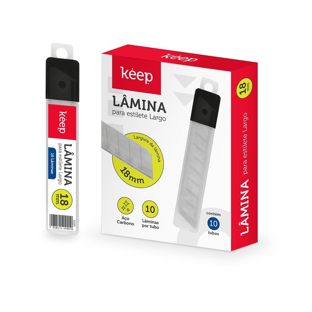Lâmina para Estilete Largo 18mm Tubo com 10 Peças Keep - Ei169 Ei169 ...