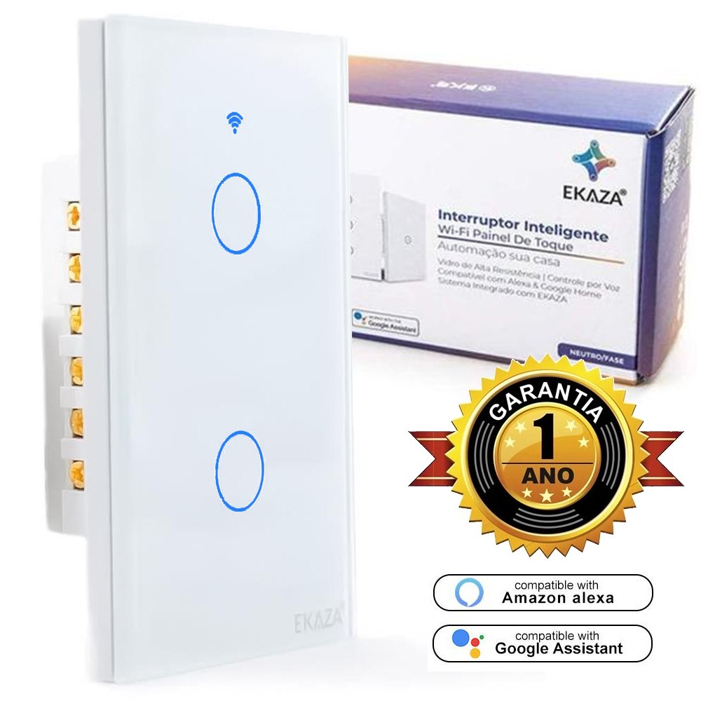 INTERRUPTOR INTELIGENTE DE PAREDE SMART WIFI TOUCH VIDRO | MadeiraMadeira