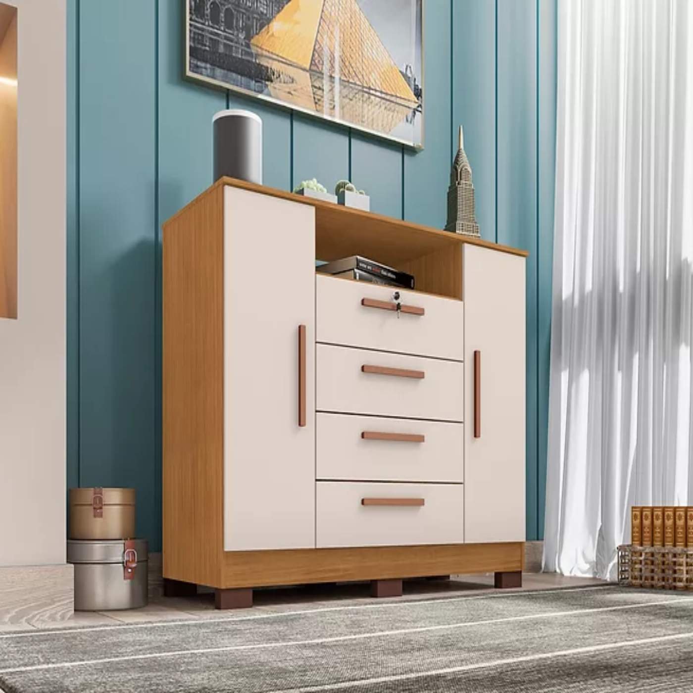 Cômoda Rack Madri Incorplac - Cedro/Champanhe | MadeiraMadeira