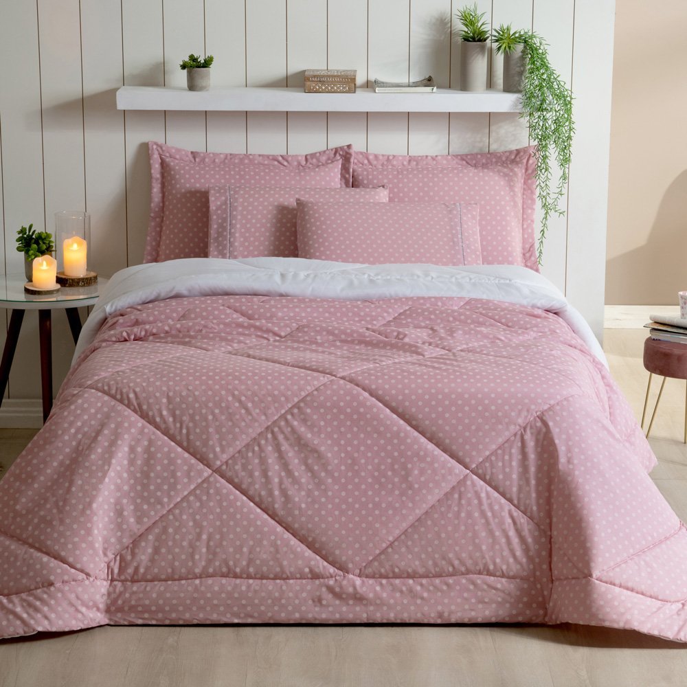 Kit Edredom Solteiro 2 Peças Poá Dupla Face Estampado Edredon Cobertor ...