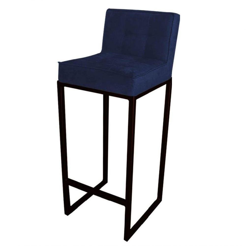 2 Banquetas Alta Lunna Suede Azul M. E Base Gold | MadeiraMadeira