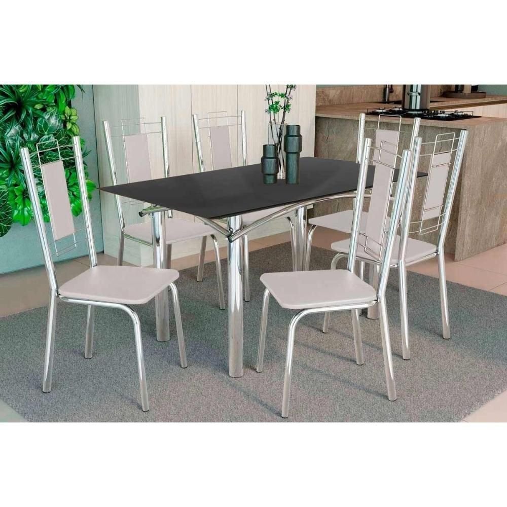 Sala de Jantar Completa Elba Tampo Madeirado C/ Vidro 120cm e 6 ...