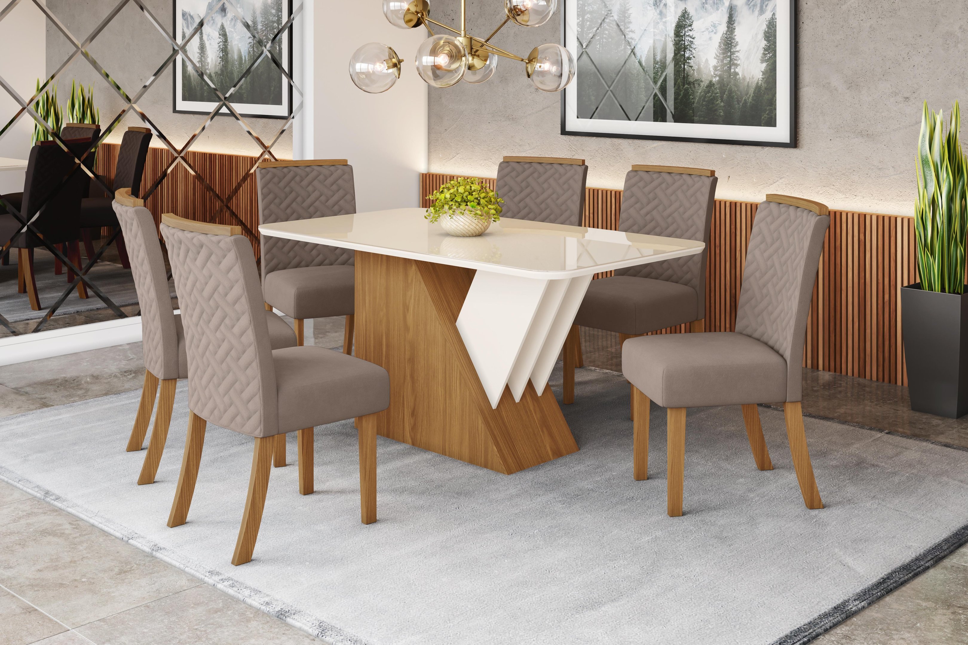 Mesa de Jantar Epic 160 C/ Vidro Nature/off White - Henn | MadeiraMadeira