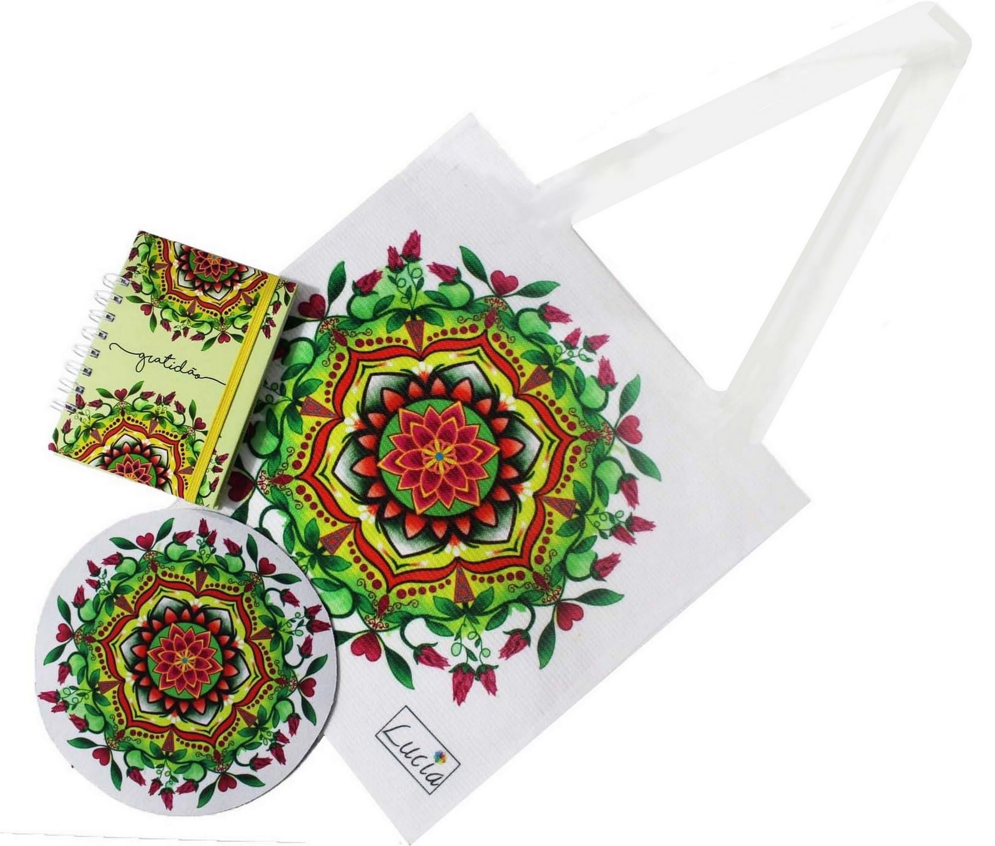 Kit Ecobag Grande Mandala Verde Agenda Funcional Mousepad Antiderrapante Resistente Coloricasa ...