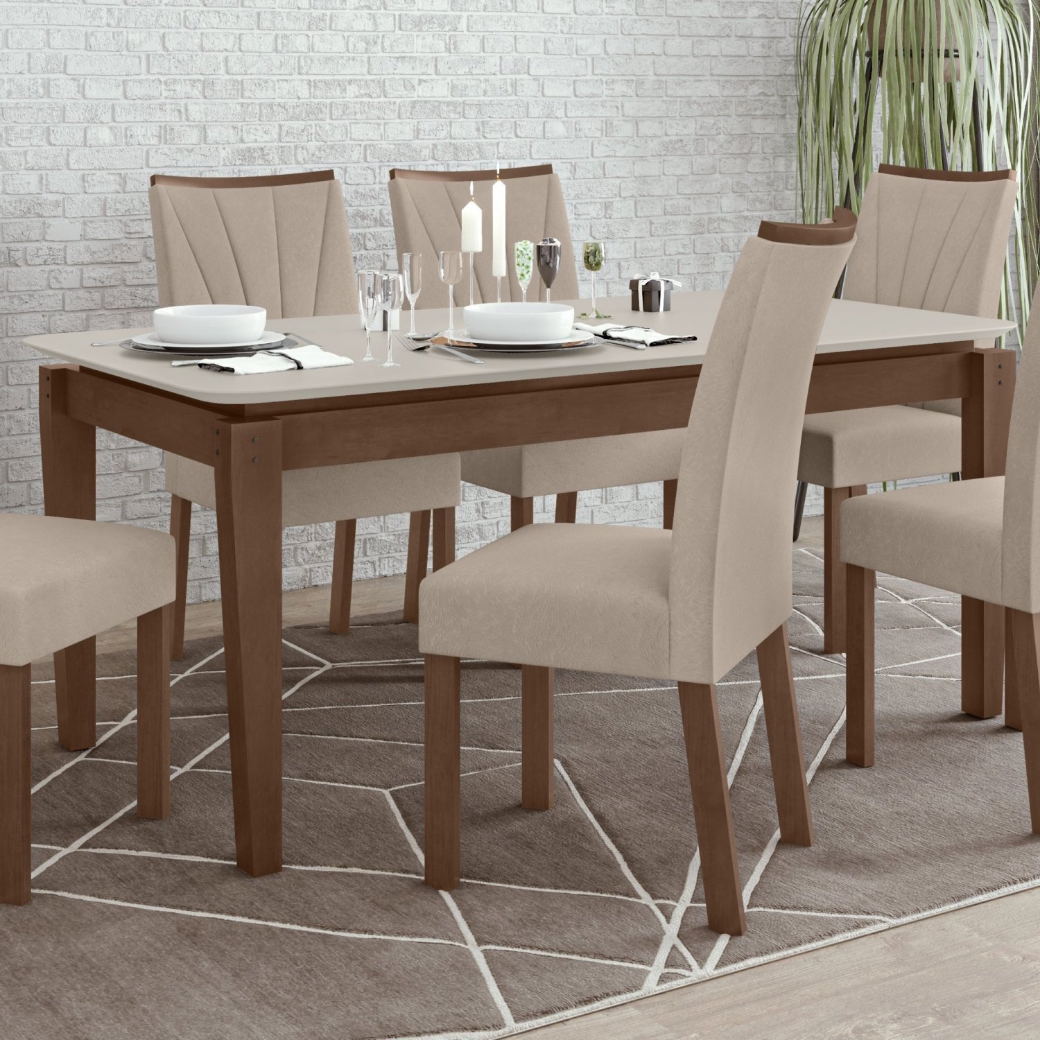Mesa de Jantar Retangular 6 Lugares Tampo MDF Aries Móveis Lopas ...