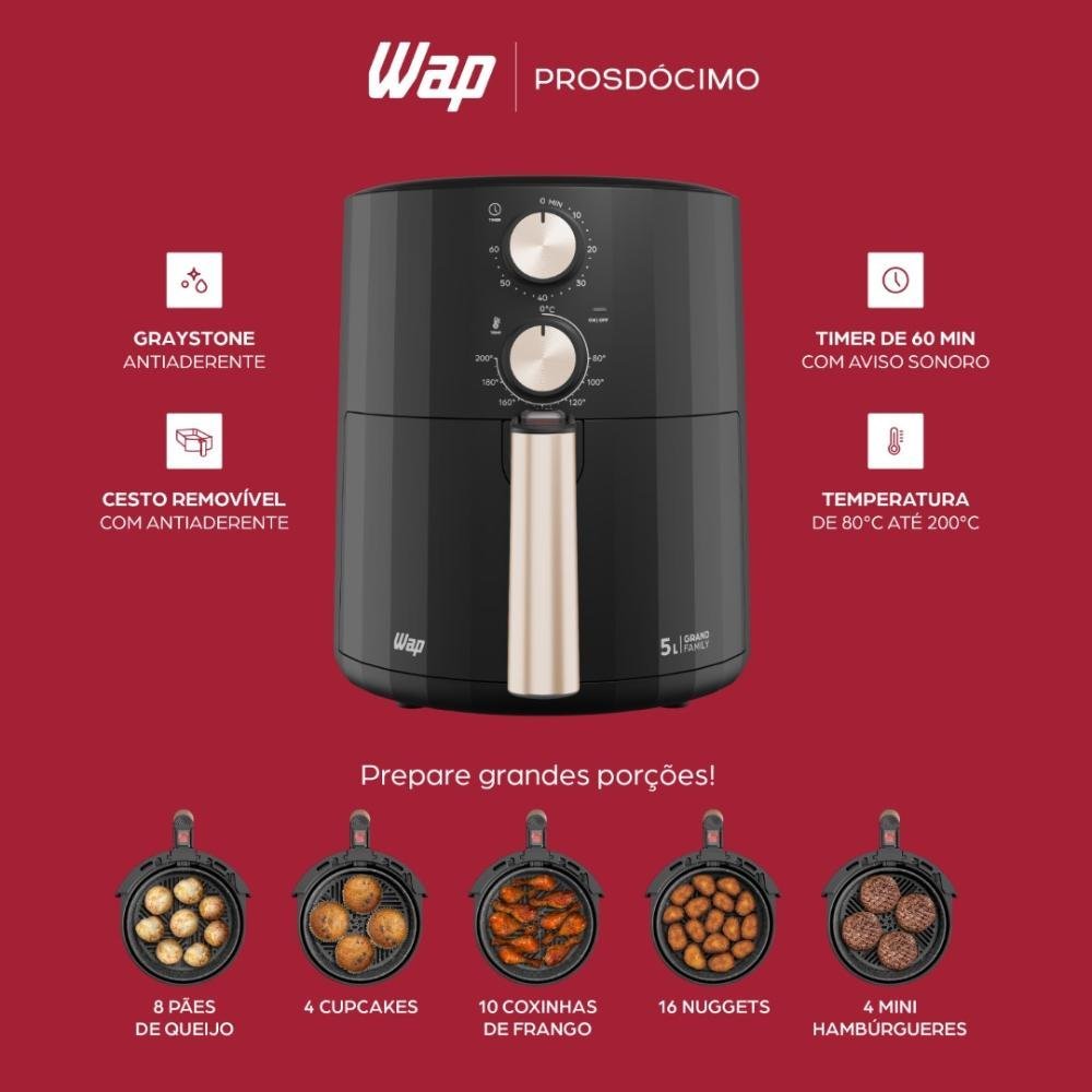 Airfry Fritadeira sem Óleo 5l 220v 1500w 80-200 °c Grand Wap Prosdócimo ...