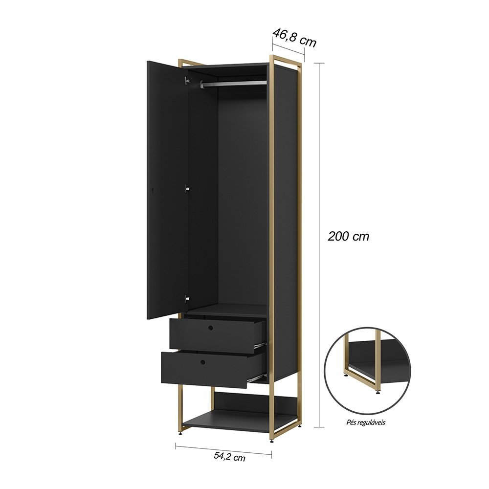 Conjunto de Módulos Guarda-roupa P/closet Industrial Olivar 1 Porta 4 ...