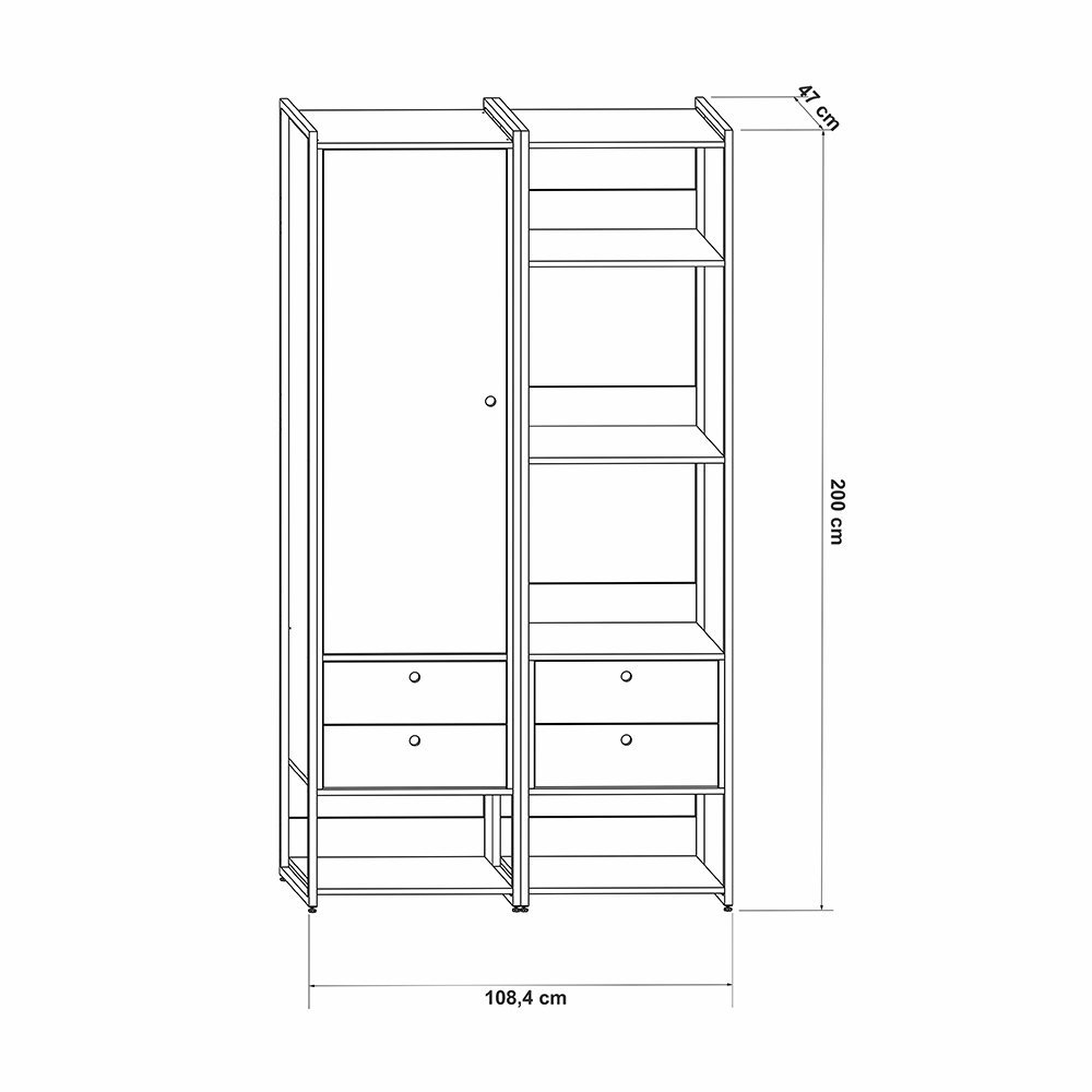Conjunto de Módulos Guarda-roupa P/closet Industrial Olivar 1 Porta 4 ...