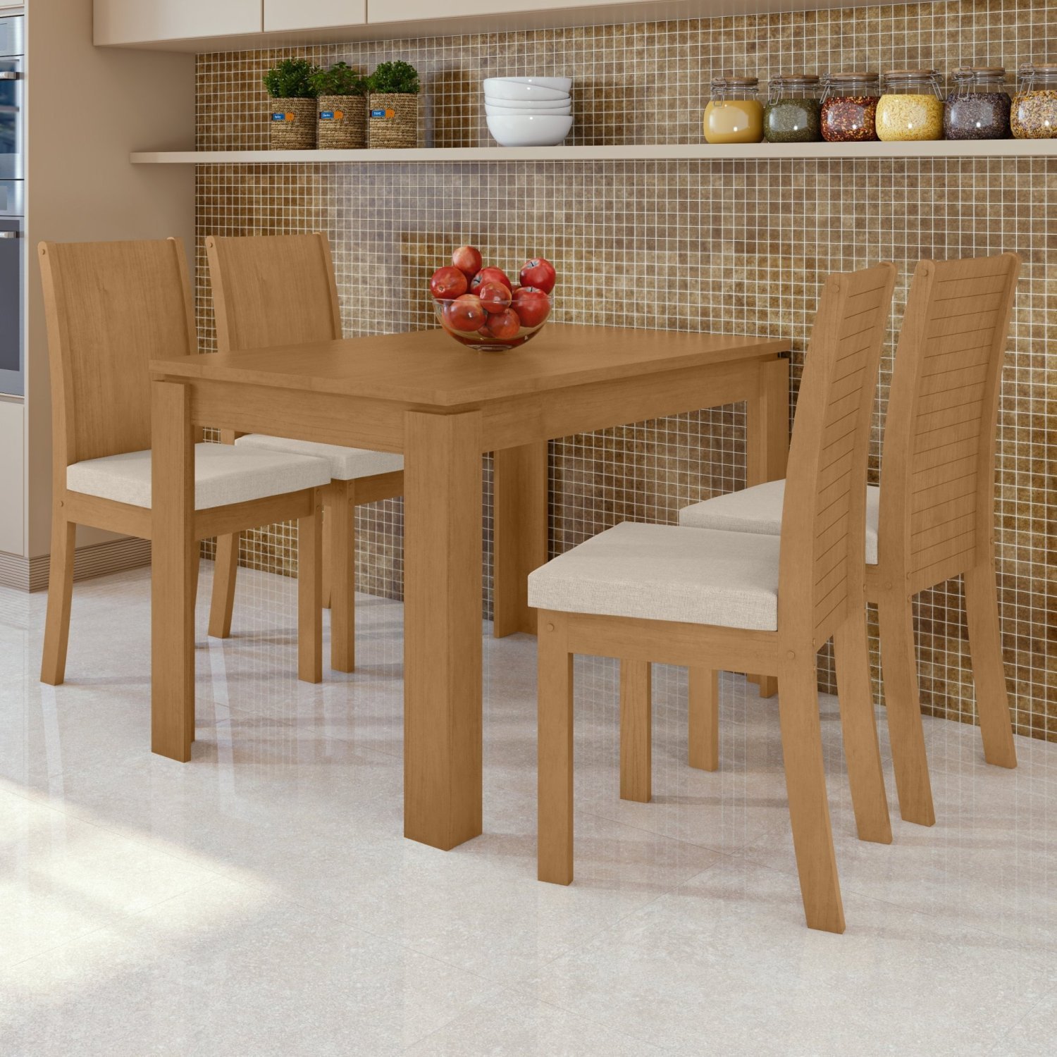 Conjunto Sala de Jantar 4 Lugares Retangular Tampo MDF Mesa e Cadeiras ...