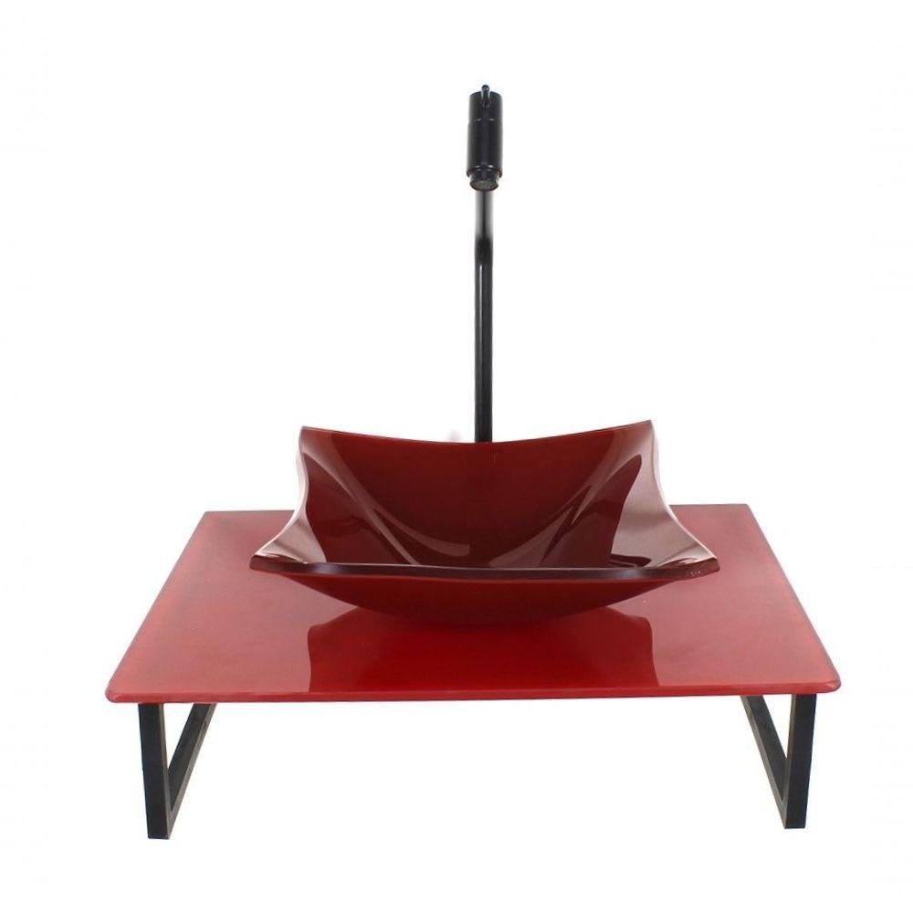 Kit Cuba De Vidro Quadrada 10mm Com Tampo 50cm Vermelho Cereja Full E ...