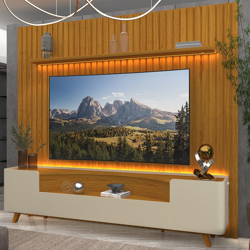 Painel e Rack Ripado com Led Infinity 230 Naturale Off White - Gelius ...