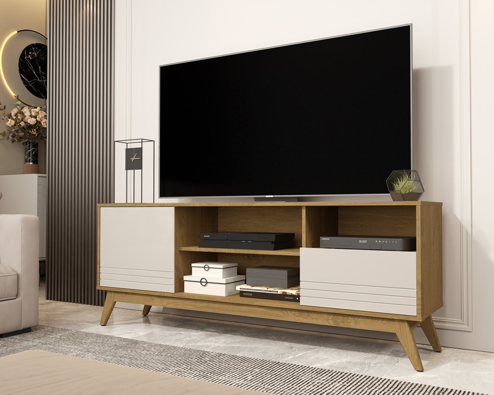 Rack Para TV Até 42 Kairo Wood Cumaru/Off White - Giga | MadeiraMadeira