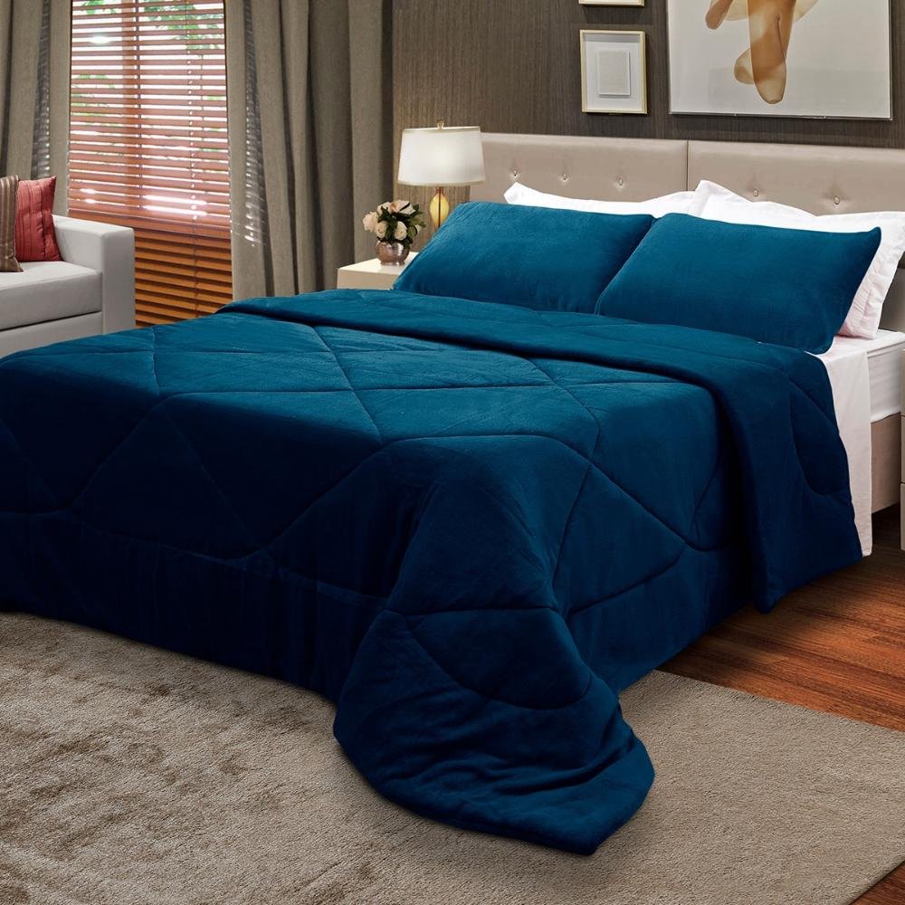 Edredom Plush Casal Trevalla Felicia 190x240Cm Marinho | MadeiraMadeira