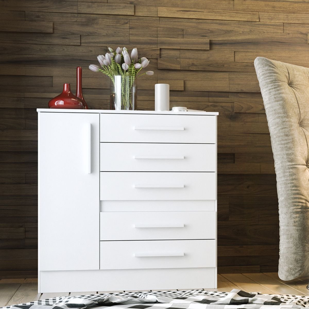 Cômoda para Quarto 1 Porta 5 Gavetas Advantage | MadeiraMadeira
