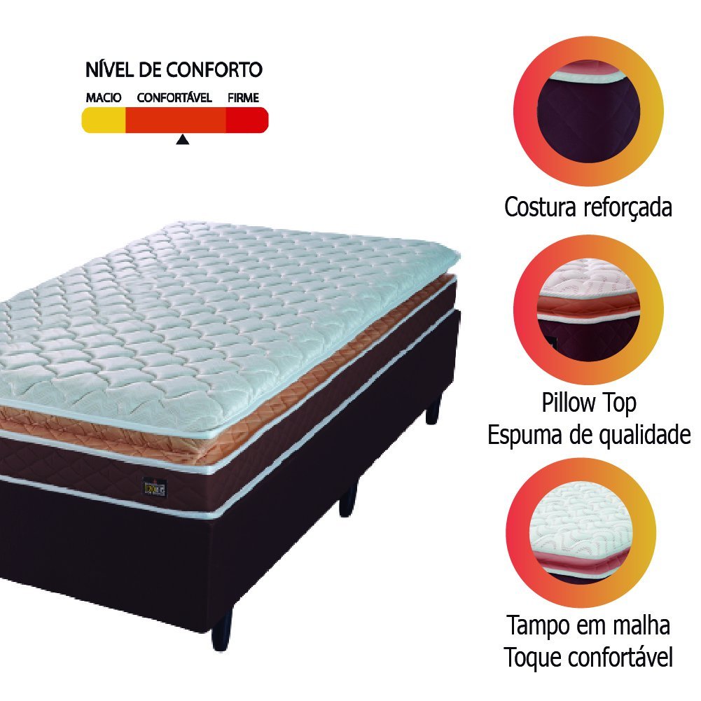 Cama Box Solteiro Colchão Espuma D33 Pillow Top Nobre 88x188x60cm ...