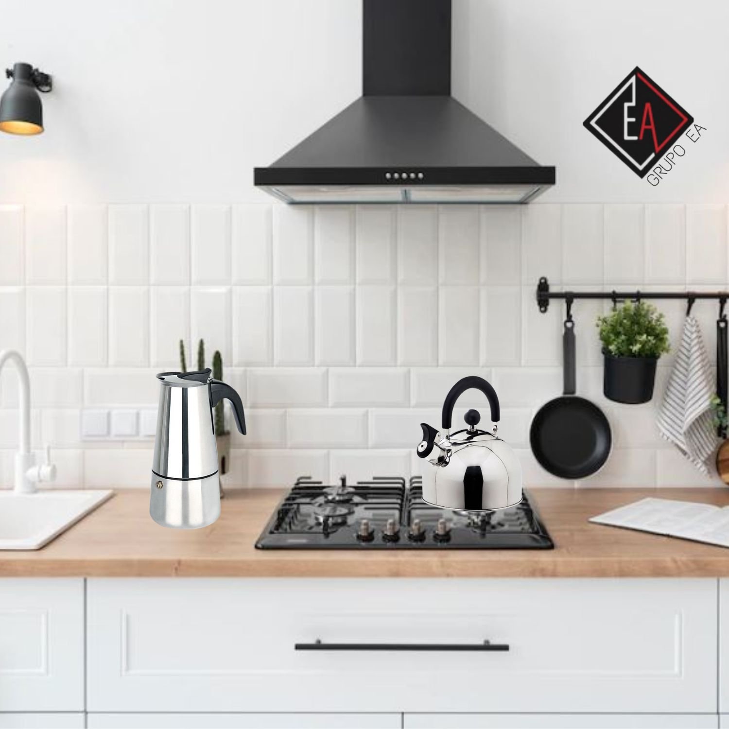 Cafeteira Italiana Long 6 Cafés e Chaleira Inox com Apito | MadeiraMadeira