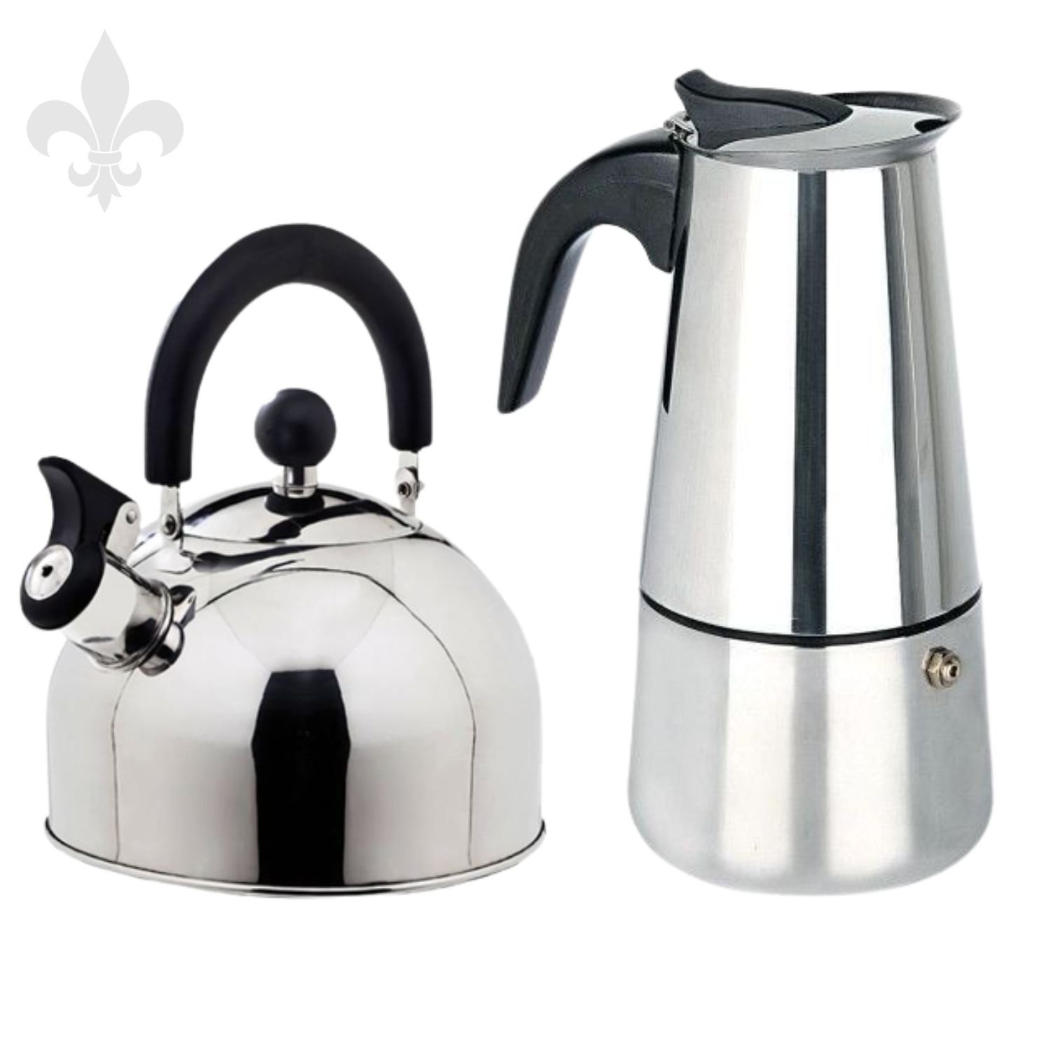 Cafeteira Italiana Long 6 Cafés e Chaleira Inox com Apito | MadeiraMadeira