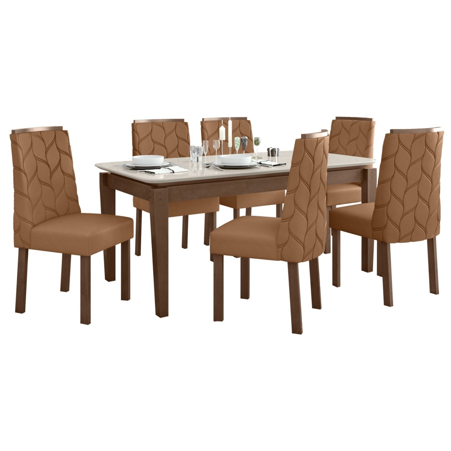 Conjunto Sala de Jantar Mesa 180x90cm Tampo MDF com 6 Cadeiras Astrid ...