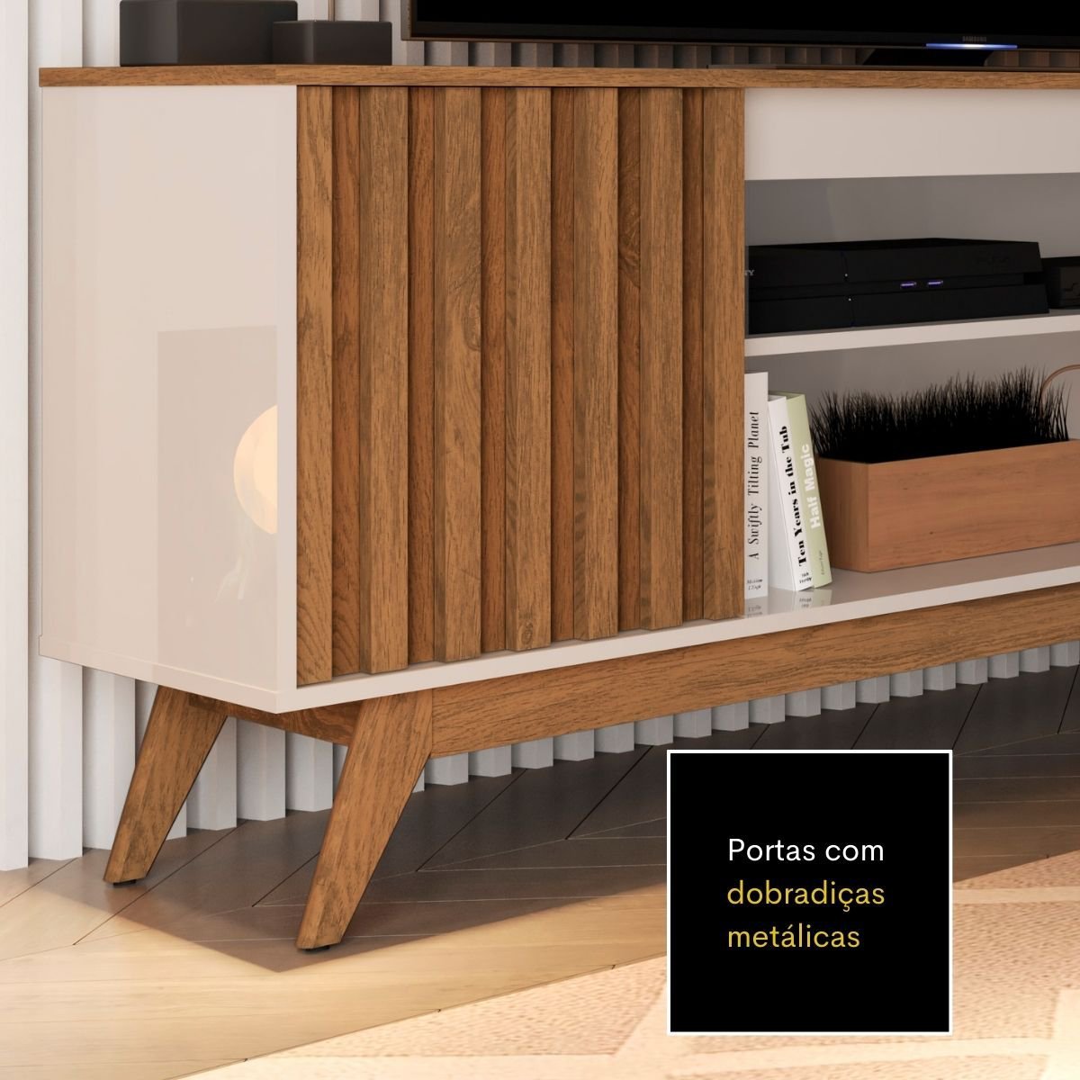 Rack para Sala Televisão até 55 Polegadas - Mod.2011:Off White/Freijó ...