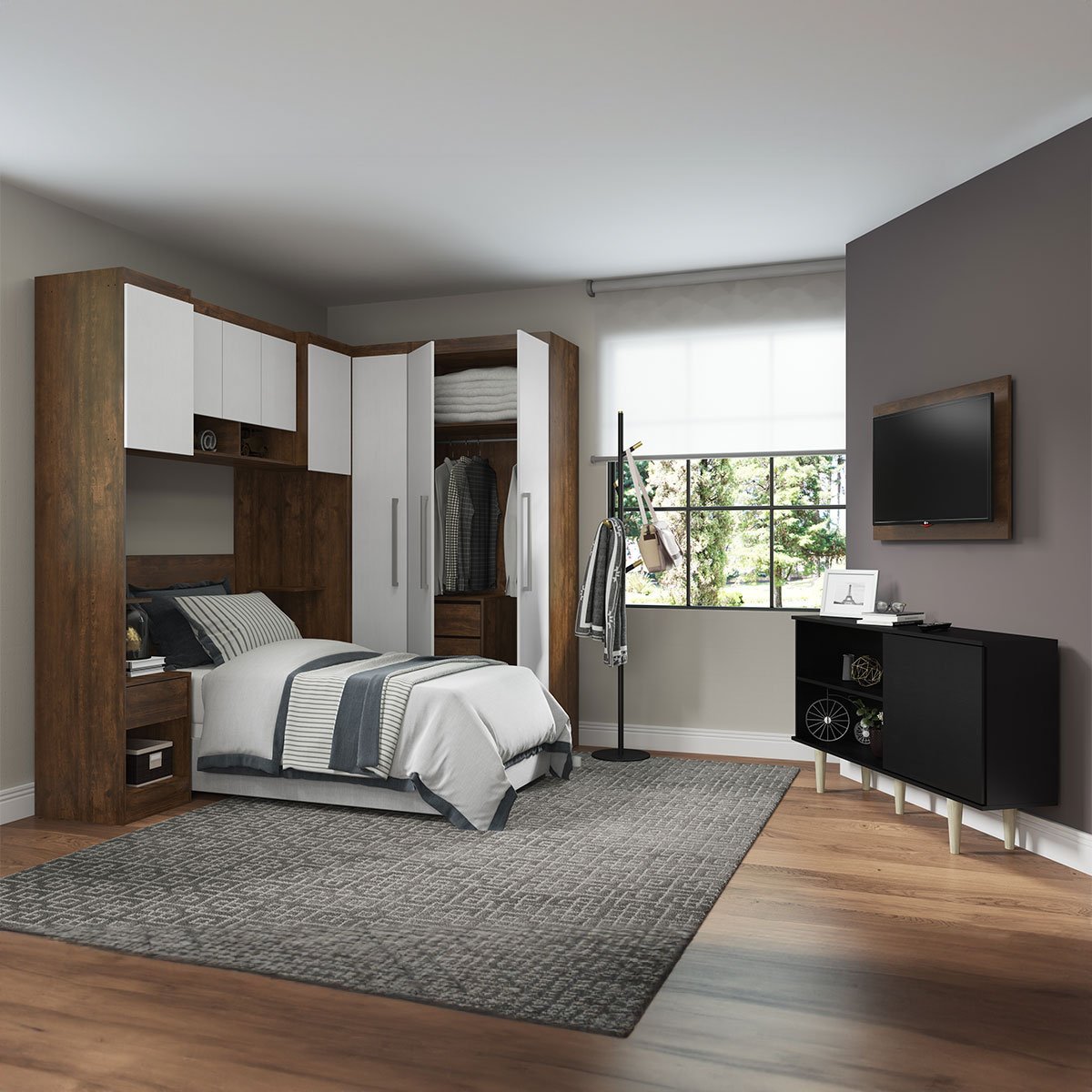 Kit Quarto Modulado Completo Selene com Rack Painel TV 216/160x218 Cm 8 ...