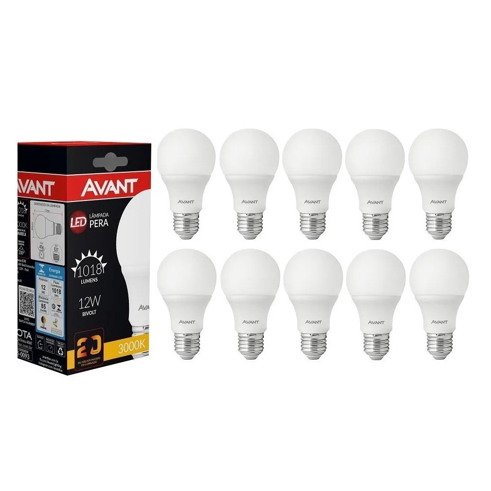 Kit 10 Lâmpadas Led Bulbo Alta Potencia 12W 6500k E27 Branca 310004:Branco-frio/110V/220V ...