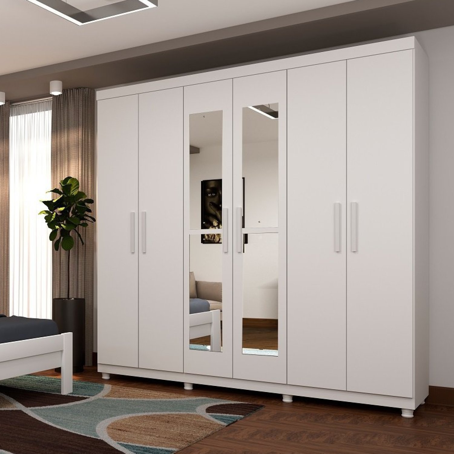 Guarda Roupa Casal com Espelho e pés 6 Portas 3 Gavetas 219cm Olimpo ...